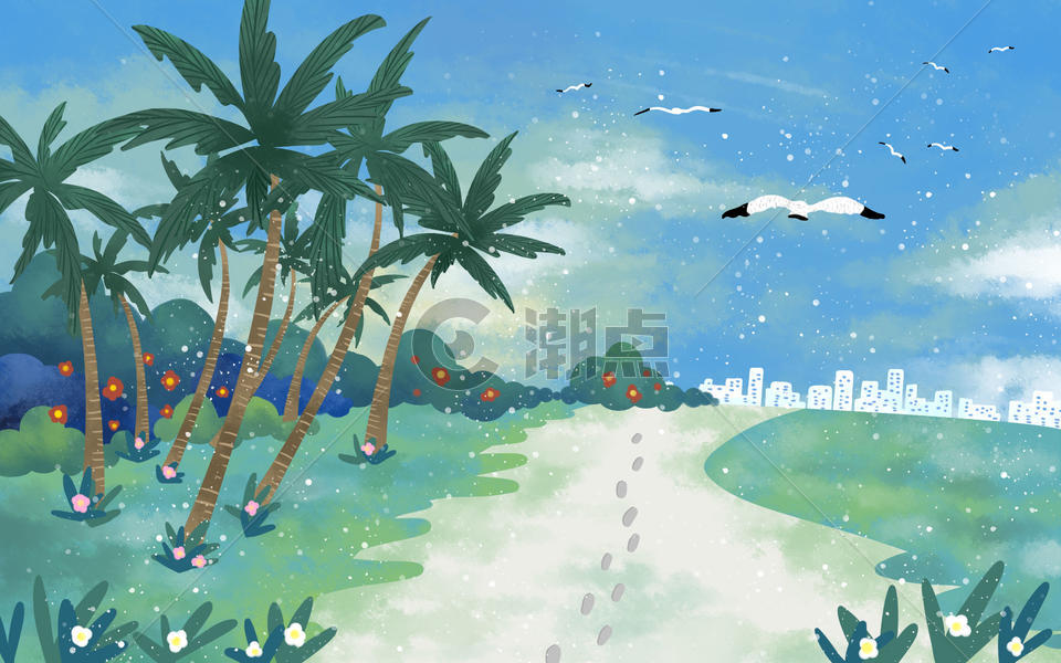 海南风景插画原画3200*2000图片素材免费下载-编号22391-潮点视频