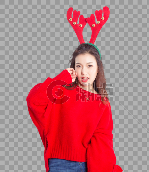 带圣诞鹿角的女性棚拍设计元素1110*1280图片素材免费下载-编号174294-潮点视频