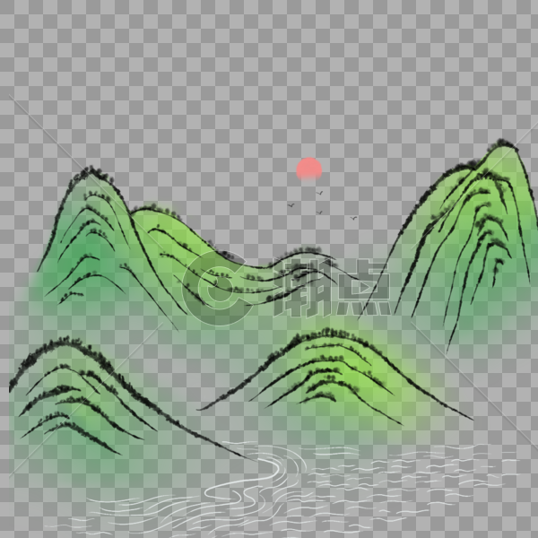 中国风青绿山水设计元素2000*2000图片素材免费下载-编号402882-潮点视频