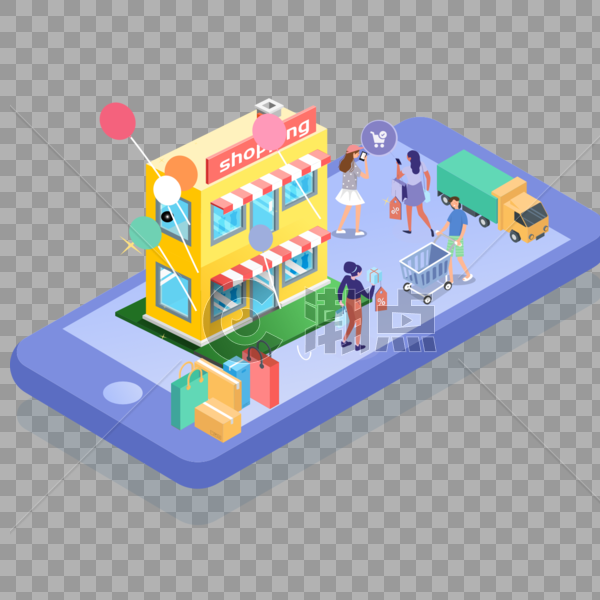 2.5d电商购物大型场景矢量插画设计元素1300*1300图片素材免费下载-编号472795-潮点视频