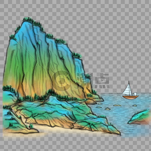 中国风青绿山水设计元素2000*2000图片素材免费下载-编号537048-潮点视频