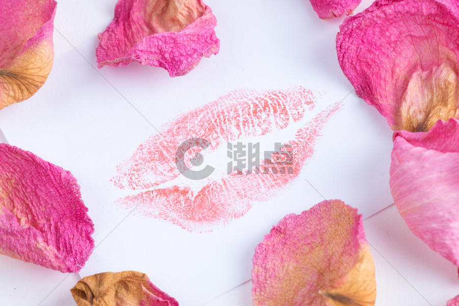 玫瑰花瓣唇印创意摆拍摄影图6000*4000图片素材免费下载-编号633610-潮点视频