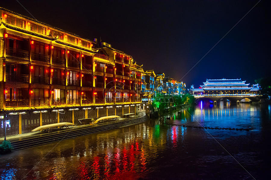 湖南湘西土家族苗族自治州凤凰古城夜景摄影图60004000图片素材免费下载 编号876998 潮点视频